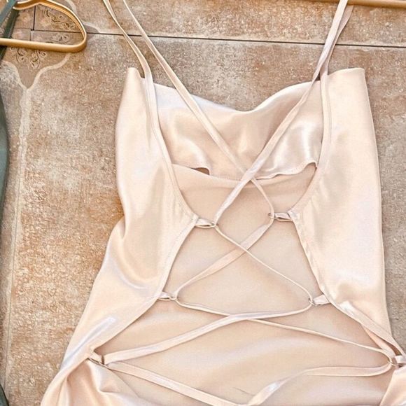 Dresses | New 2pcs Lace Up Backless Satin Sleep Dark Dress Green And ...